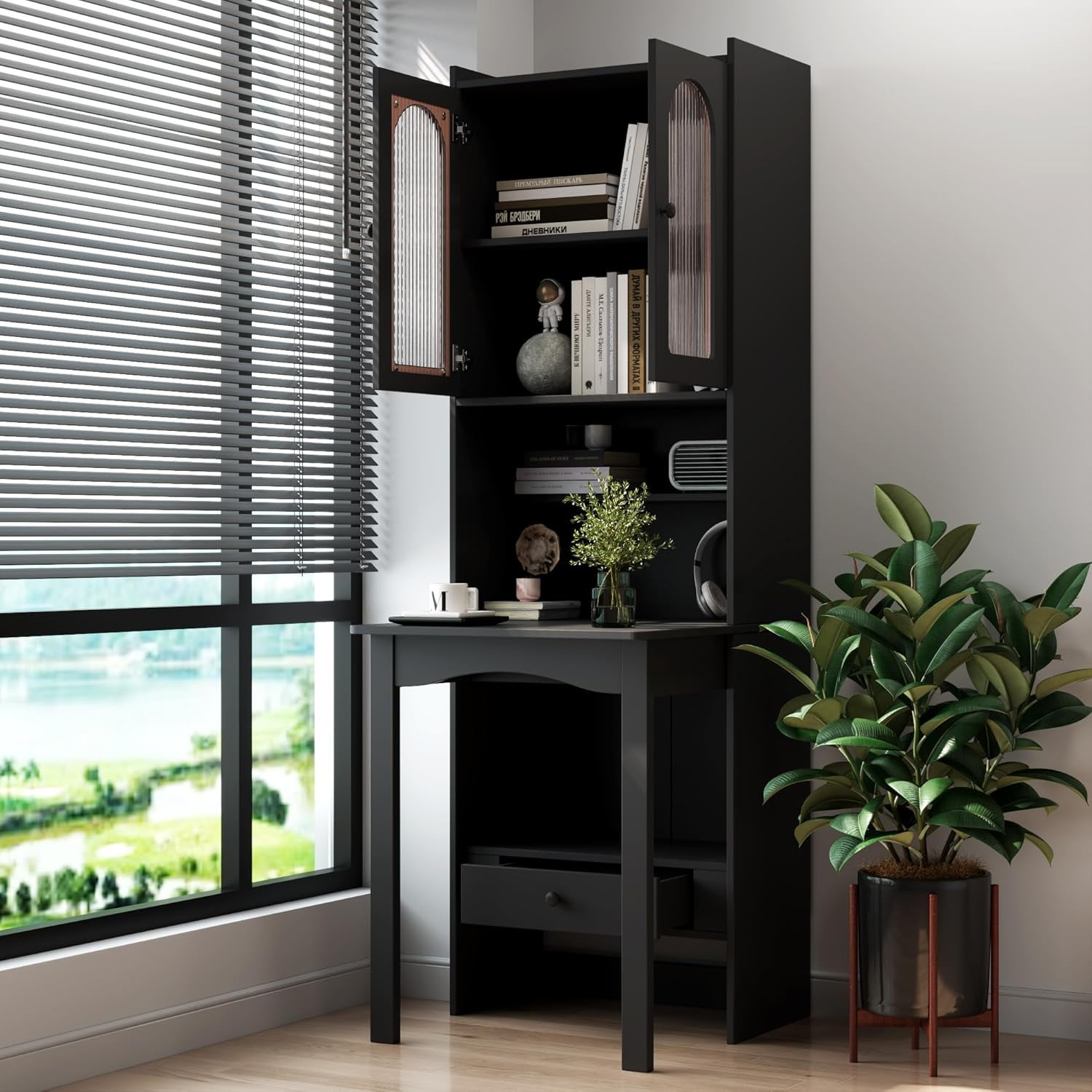 Polibi Fold-Out Convertible Desk Cabinet with Shelf & Drawer,Space ...