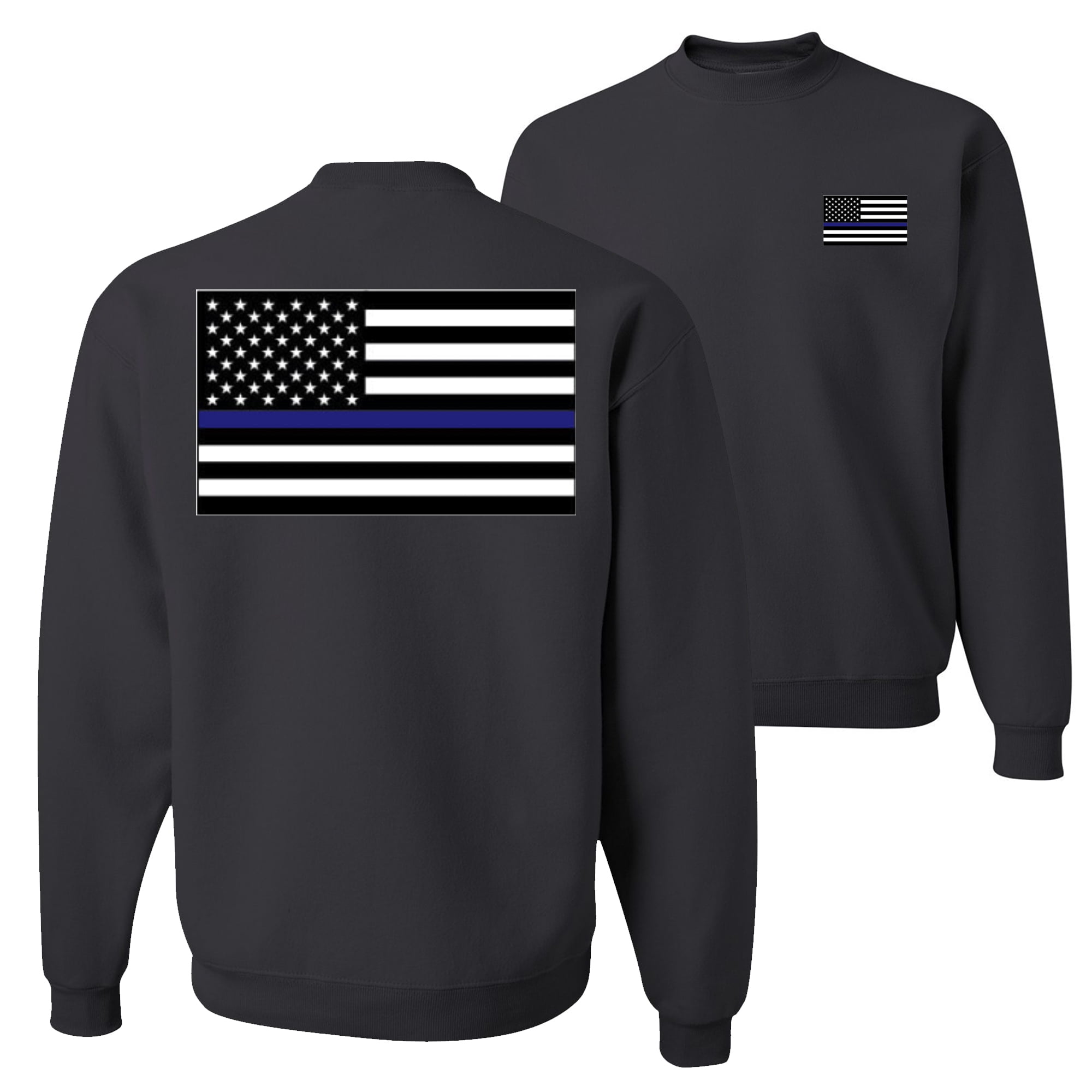 Police American Flag USA FRONT AND BACK Mens Crew Neck , Charcoal ...