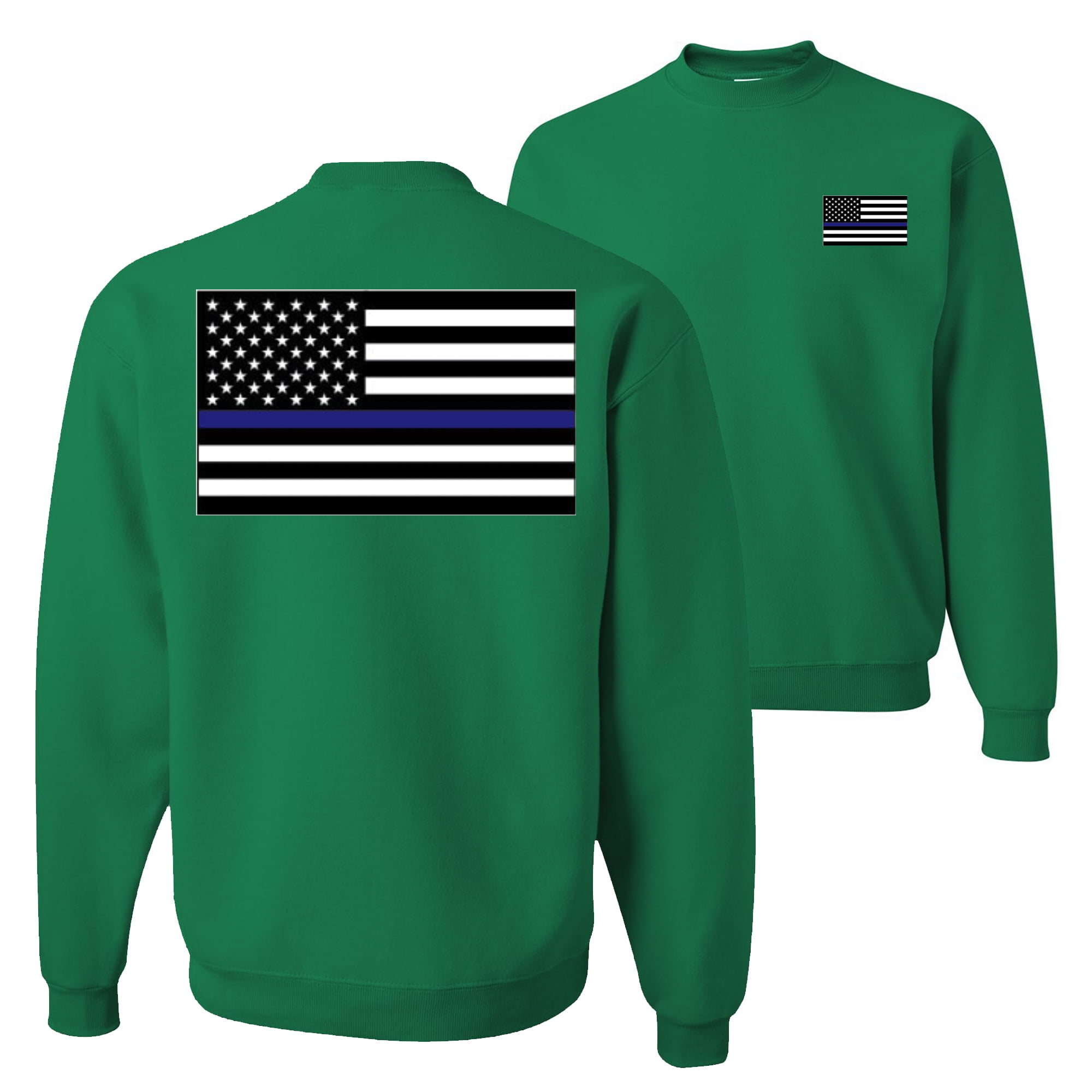 Police American Flag USA FRONT AND BACK Mens Crew Neck , Kelly Green ...