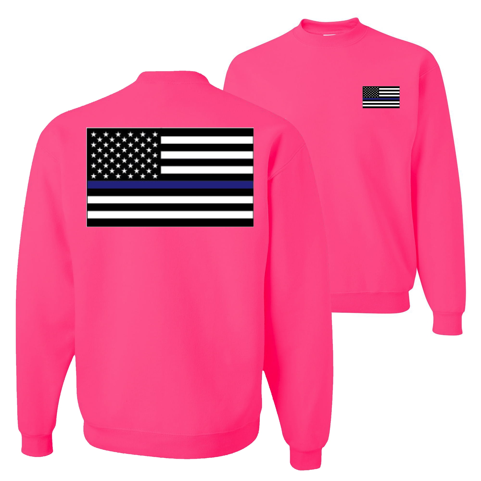Police American Flag USA FRONT AND BACK Mens Crew Neck , Neon Pink ...