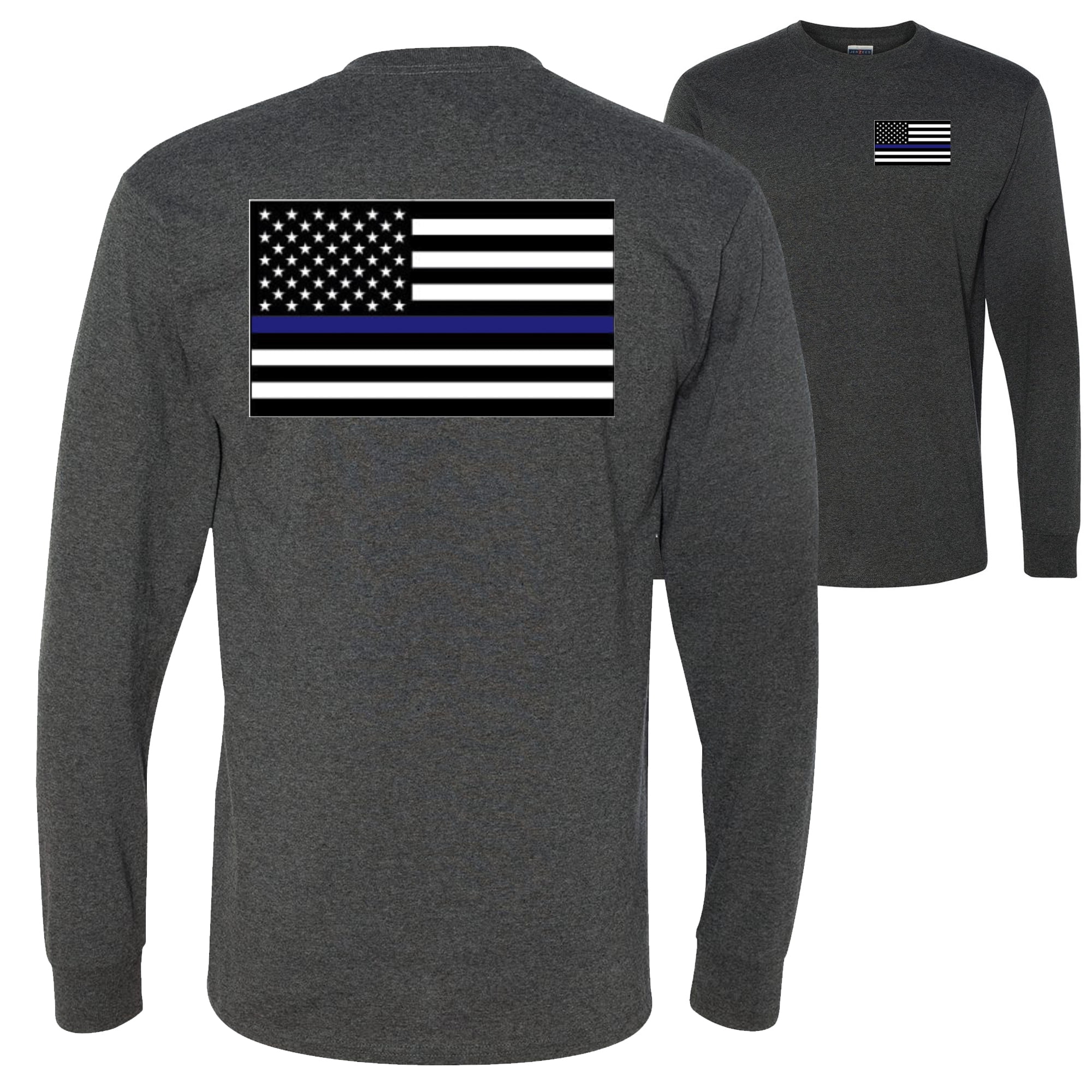 Police American Flag USA FRONT AND BACK Mens Long Sleeves, Heather ...
