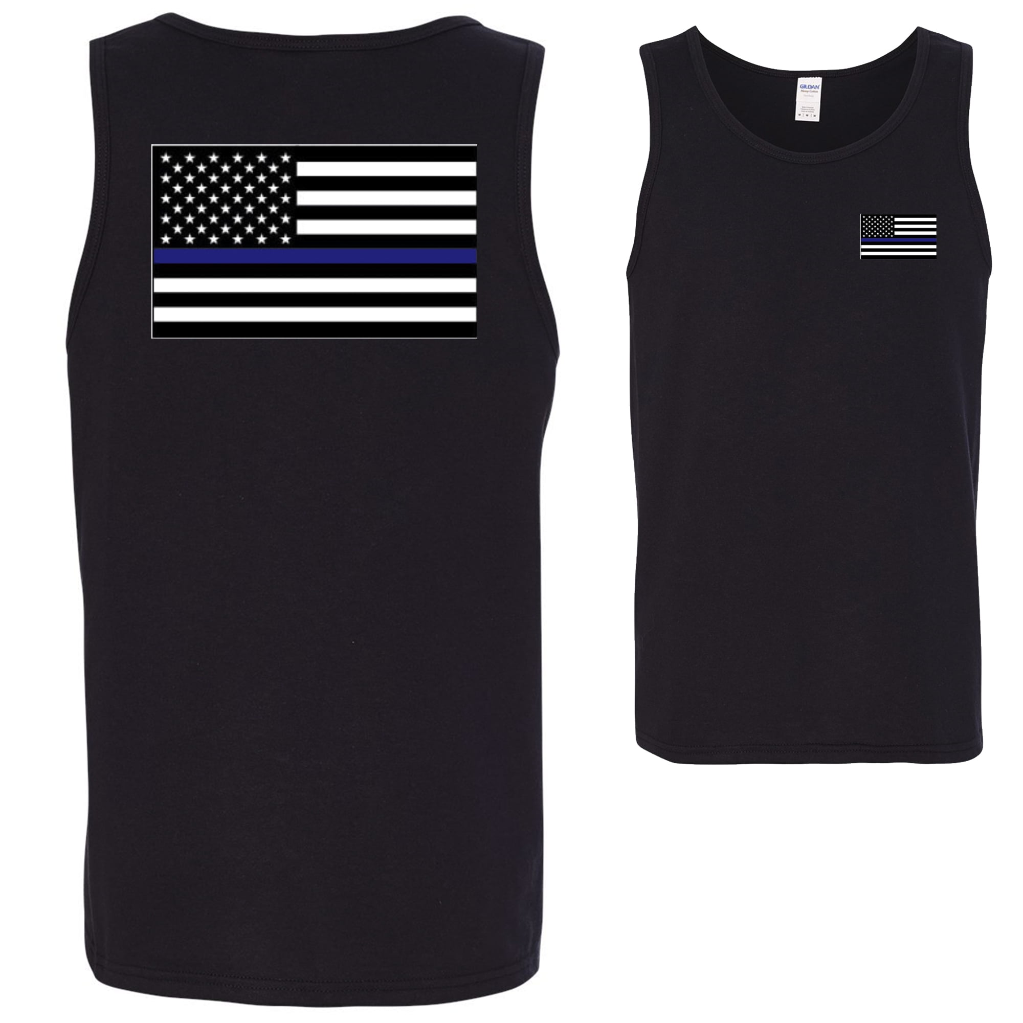 Police American Flag USA FRONT AND BACK Mens Tank Top, Black, Small ...