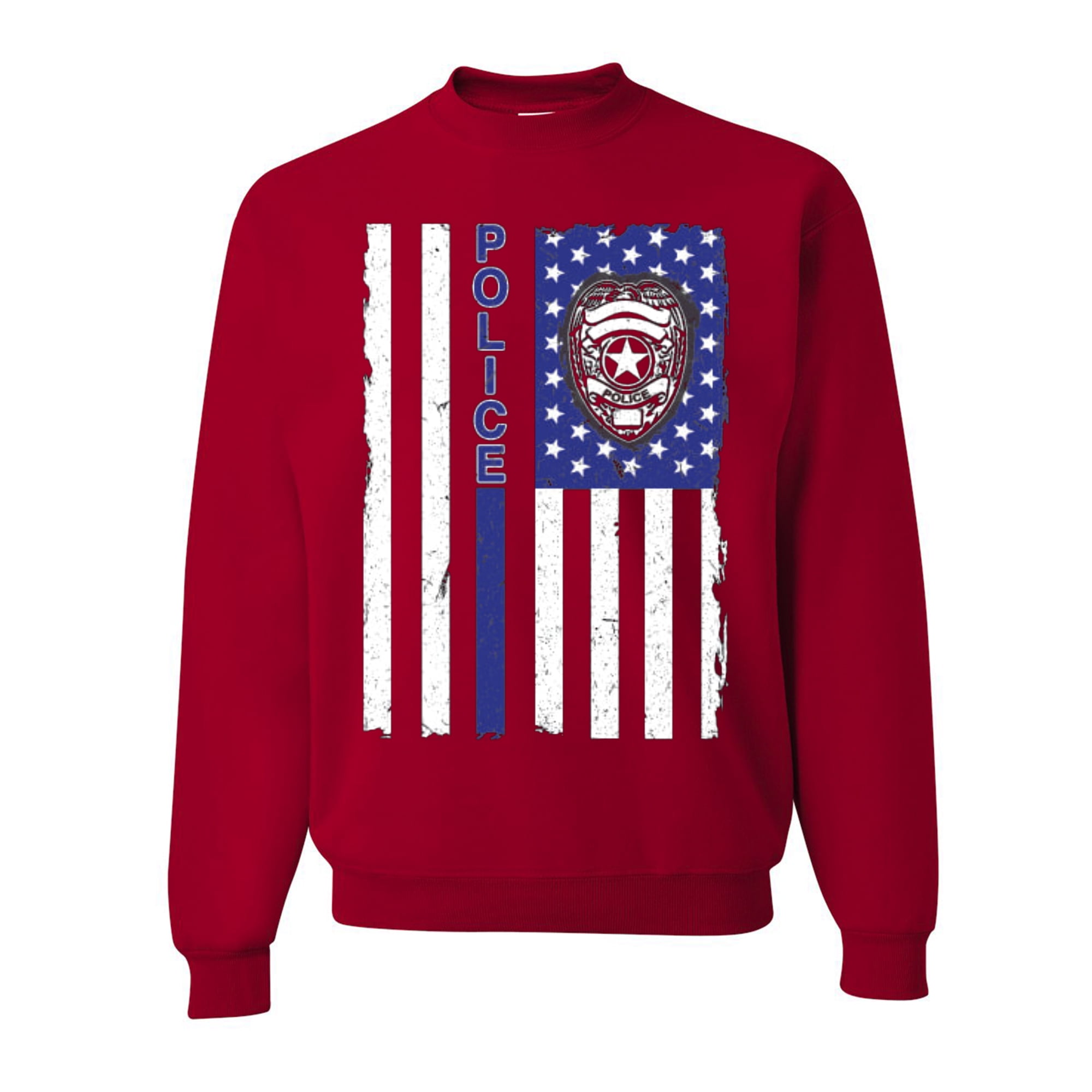 Police American Flag USA Pride Patriotic Mens Crew Neck , Red, Large ...