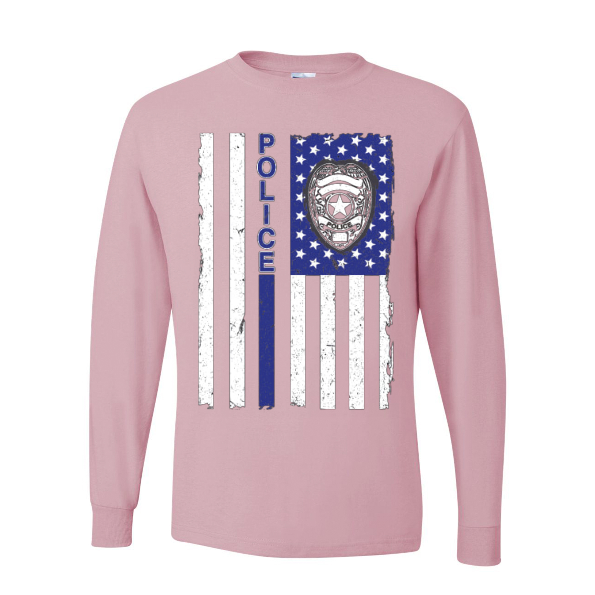 Police American Flag USA Pride Patriotic Mens Long Sleeves, Light Pink ...