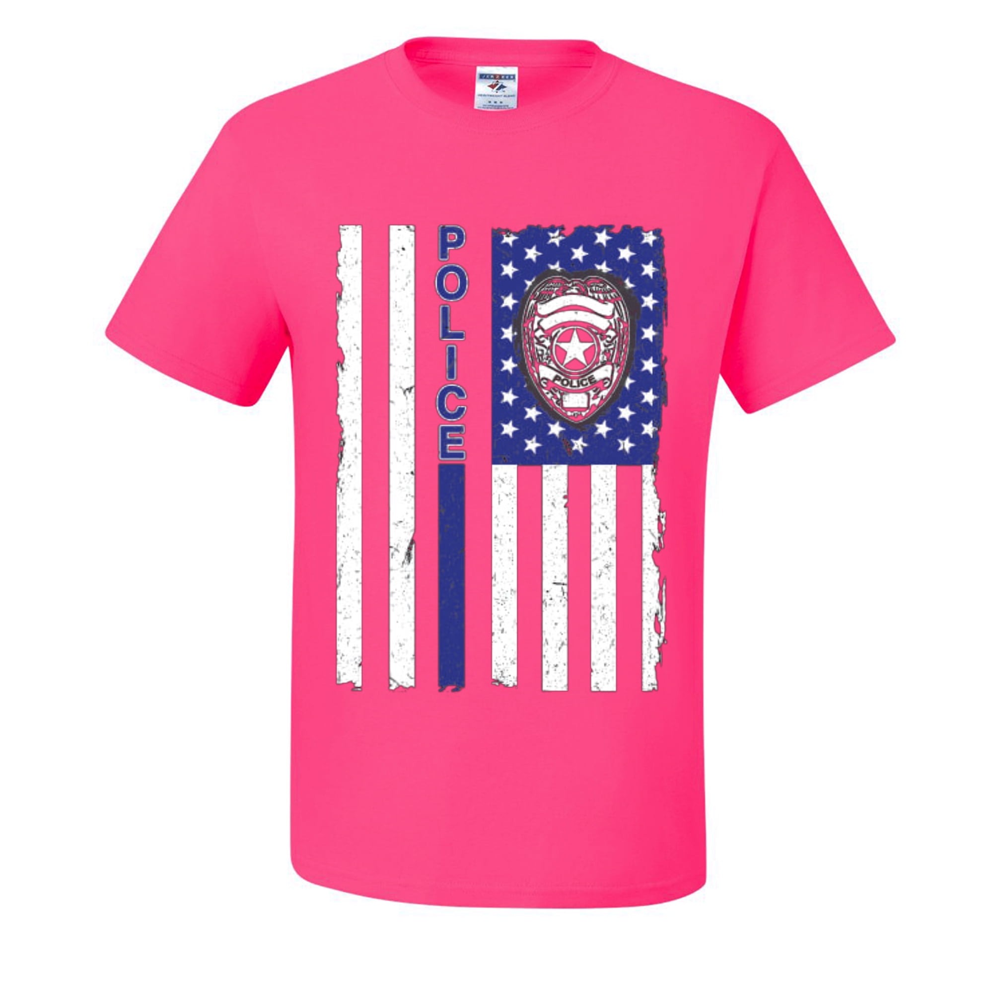 Police American Flag USA Pride Patriotic Mens T-shirts , Neon Pink, X ...