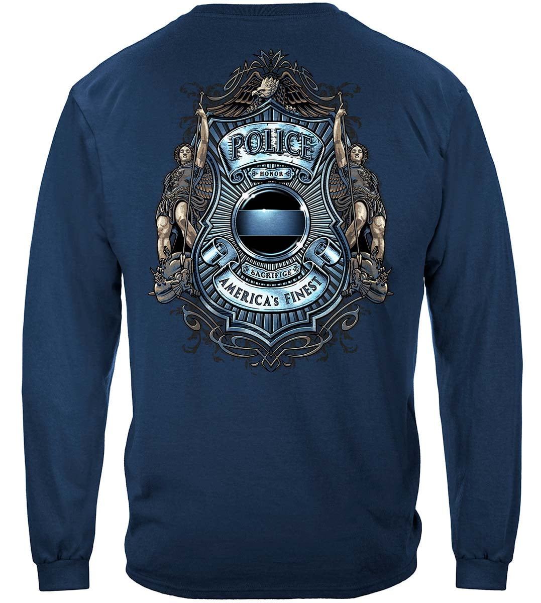Police American's Finest Justice Law Enforcement 100% Cotton Navy Long ...