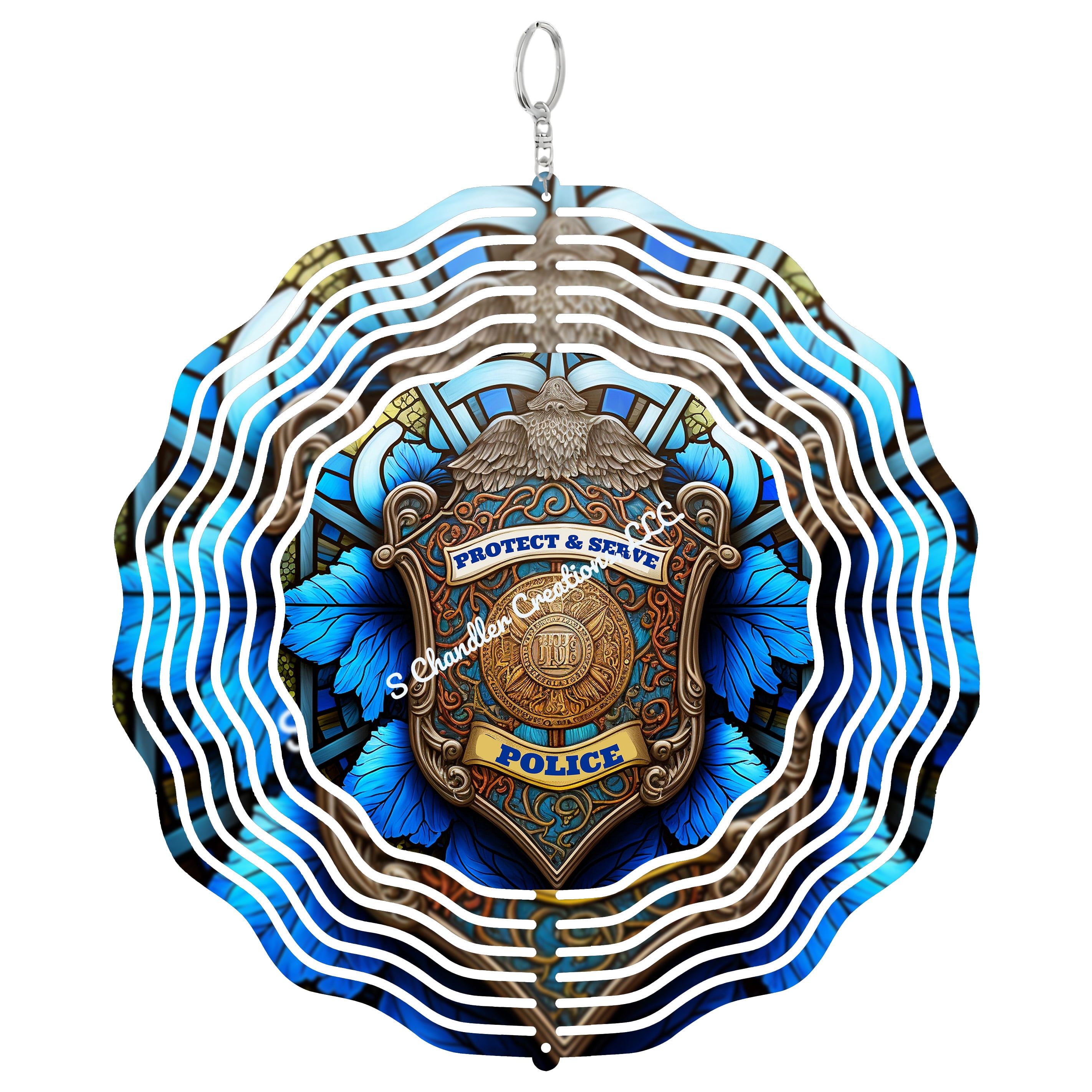 Police Badge Blue Line 3D Wind Spinner Law Enforcement Support Hanging ...
