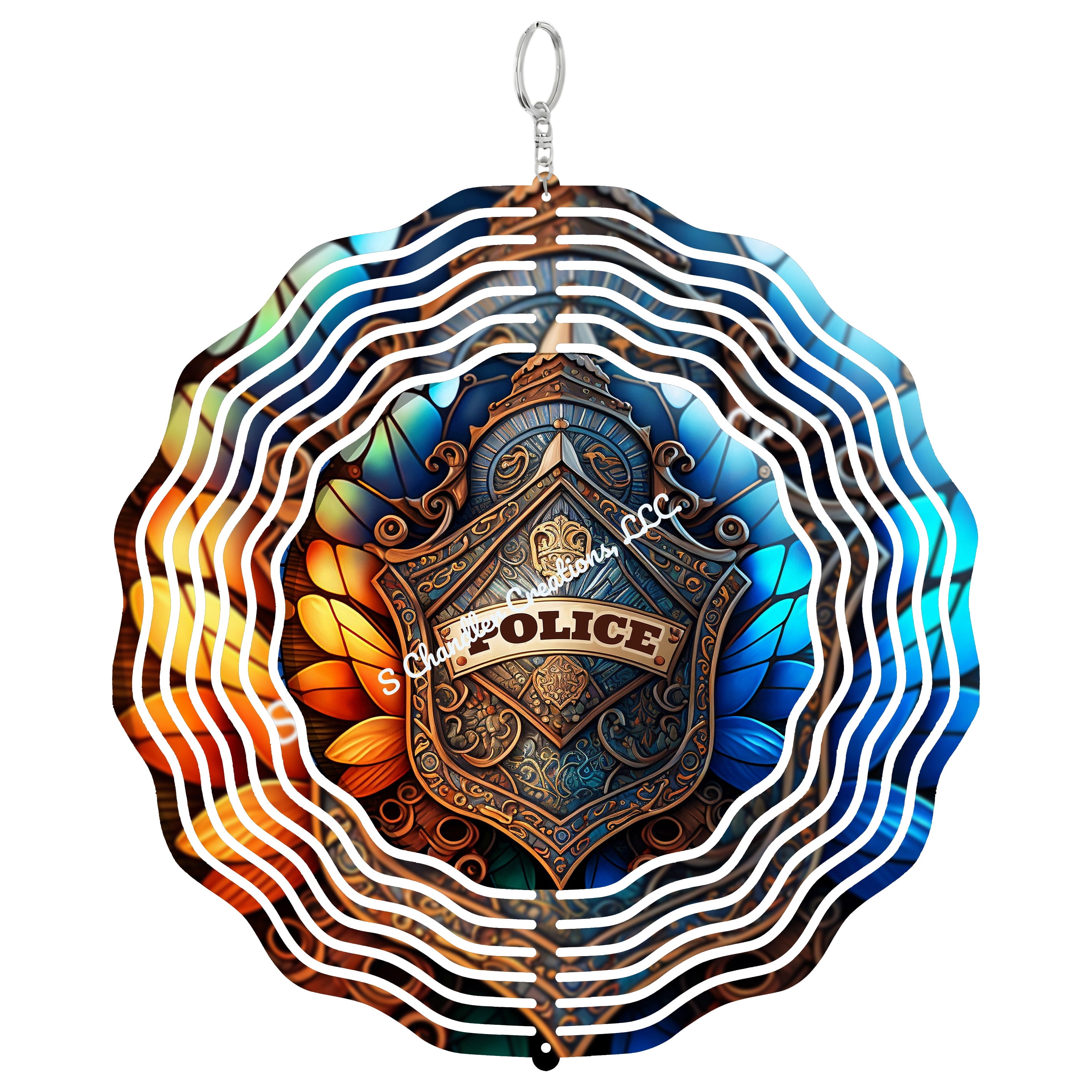 Police Badge Support Faux Stained Glass 3D Wind Spinner, Law ...