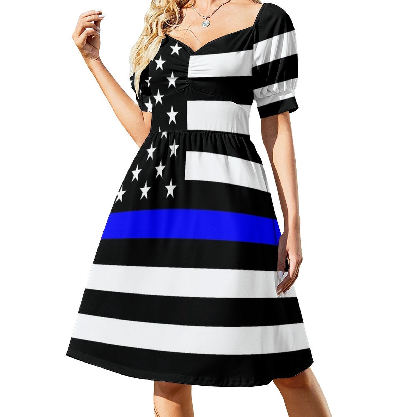 Police: Black Flag & Blue Line Sleeveless Dress dresses for woman 2024 ...