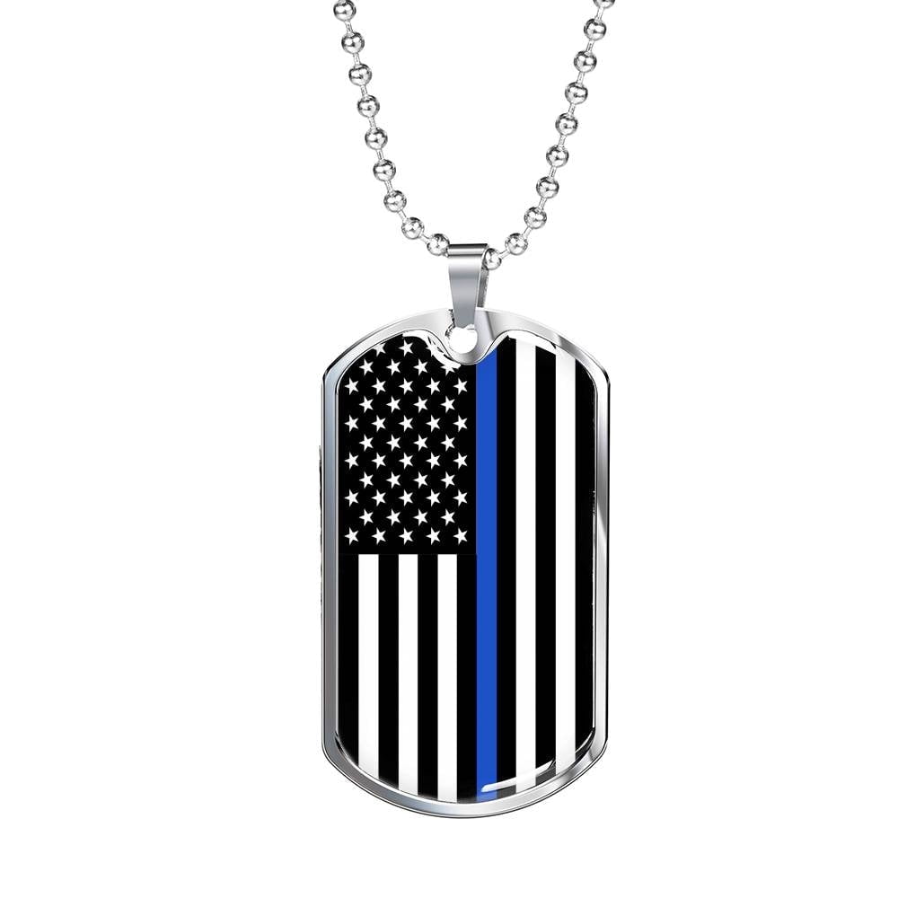 Police Blue Line Flag Necklace Blue Line Dog Tag Stainless Steel or 18k ...