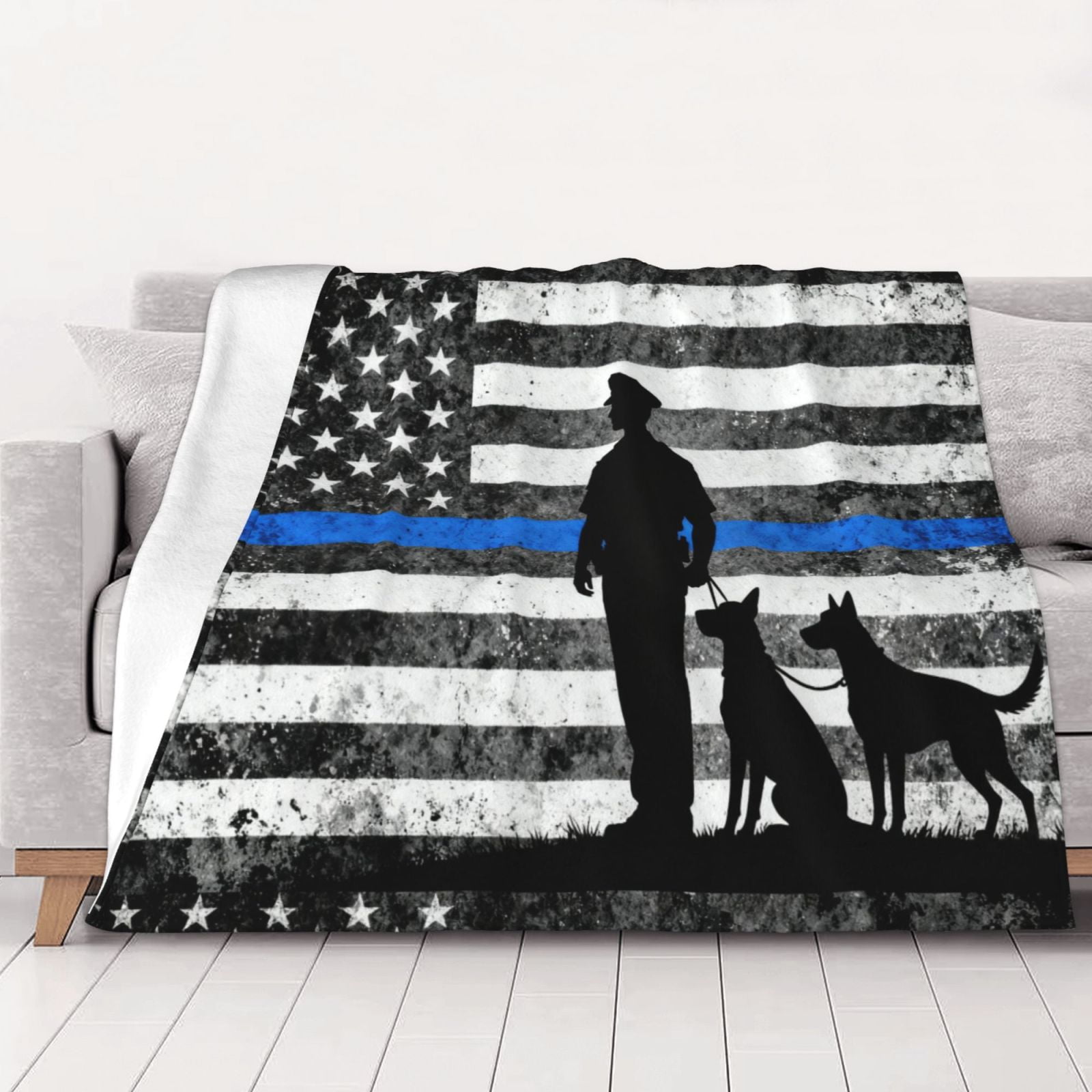 Police Blue Line Flag Throw Blanket Warm Camping Outdoor Light Weight ...