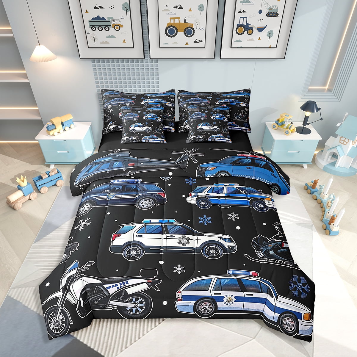 Police Car Bed in a Bag Full Size Teens Policeman Vehicle Bedding Sets ...