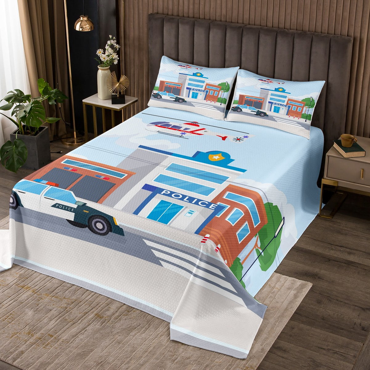 Police Car Bedspread Set for Boys Teenagers Youth, Queen Size ...