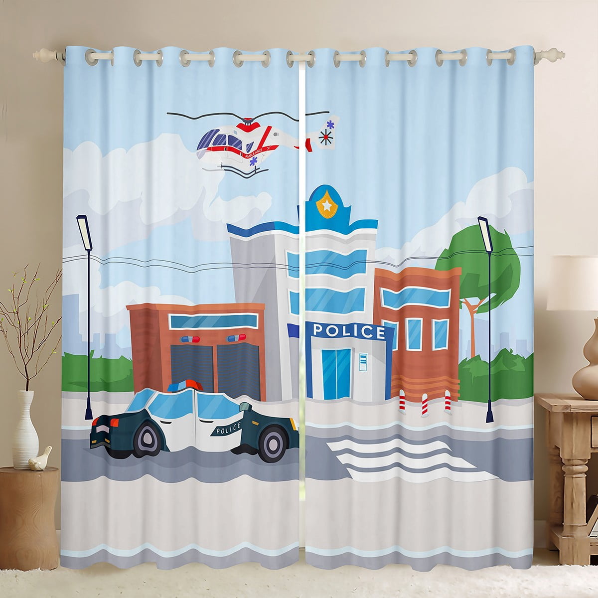 Police Car Blackout Curtains Teenagers Youth, Helicopter Police Vehicle ...