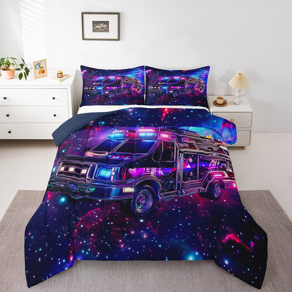 Police Car Down Comforter,Policeman Vehicle Bedding Set Children,Red ...