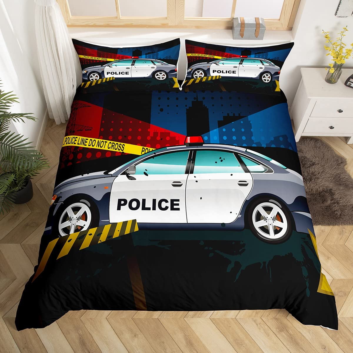 Police Car Duvet Cover Set Boys Cartoon Car Bedding Sets Full Size ...