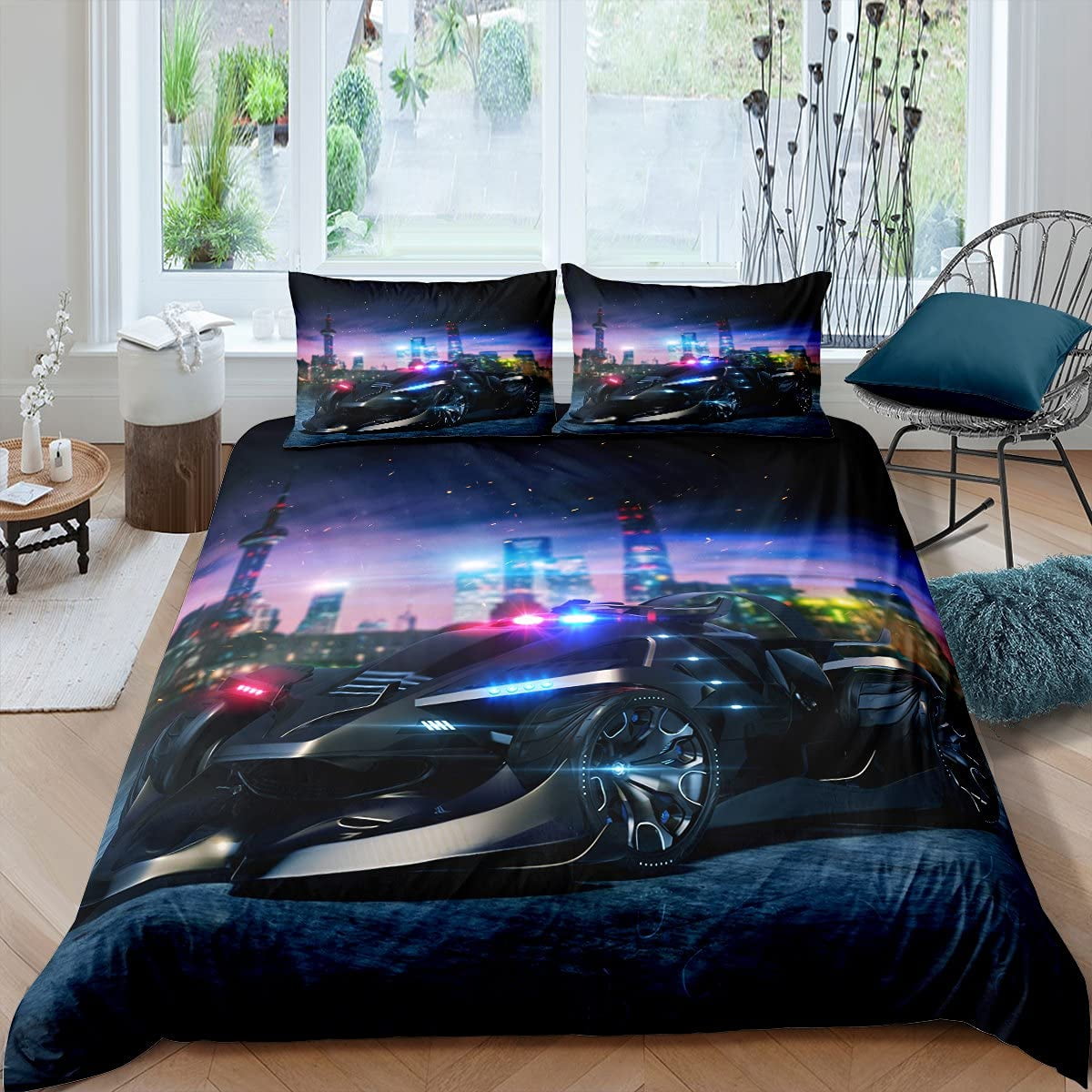 Police Car Duvet Cover Set Boys Cartoon Car Bedding Sets Full Size ...