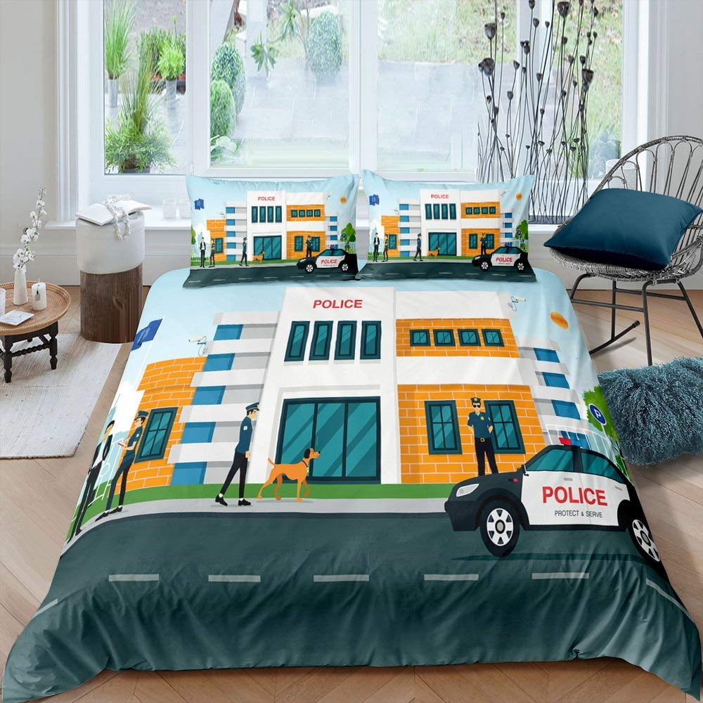Police Car Duvet Cover Set Boys Cartoon Car Bedding Sets Full Size ...