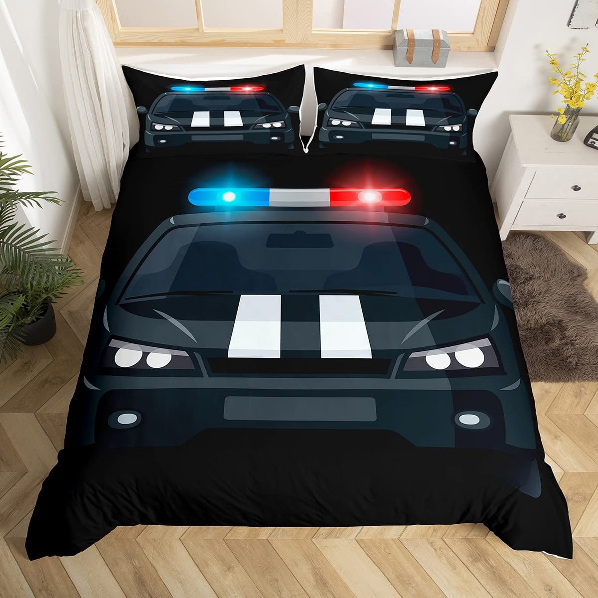 Police Car Duvet Cover Set Boys Cartoon Car Bedding Sets Full Size ...
