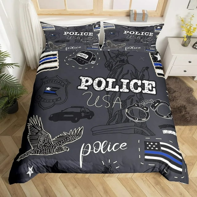 Police Car Duvet Cover Set Boys Cartoon Car Bedding Sets Full Size ...
