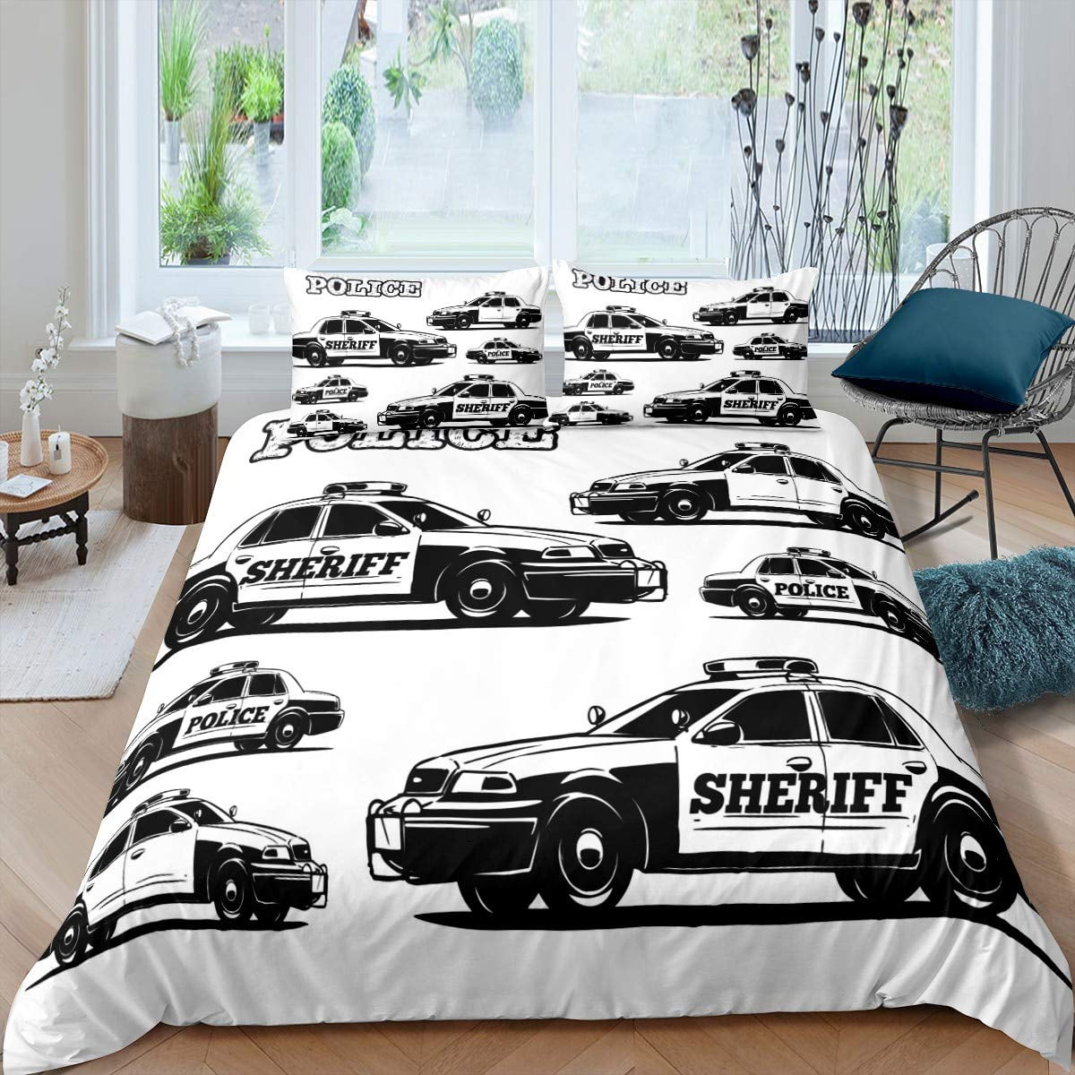 Police Car Duvet Cover Set Boys Cartoon Car Bedding Sets Full Size ...
