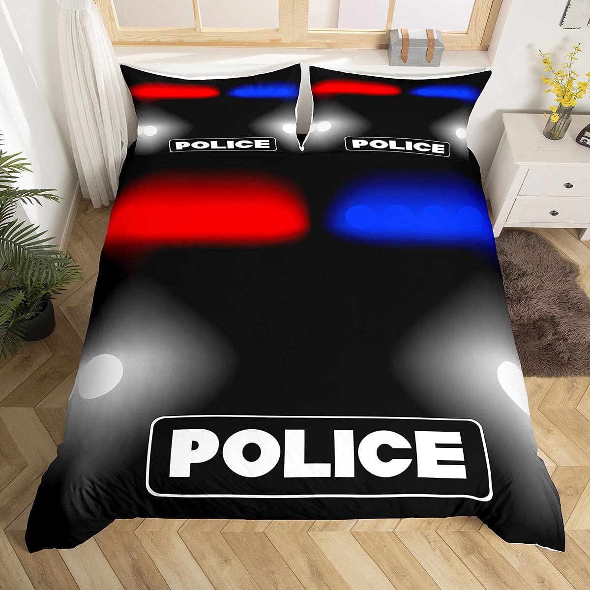 Police Car Duvet Cover Set Boys Cartoon Car Bedding Sets Full Size ...