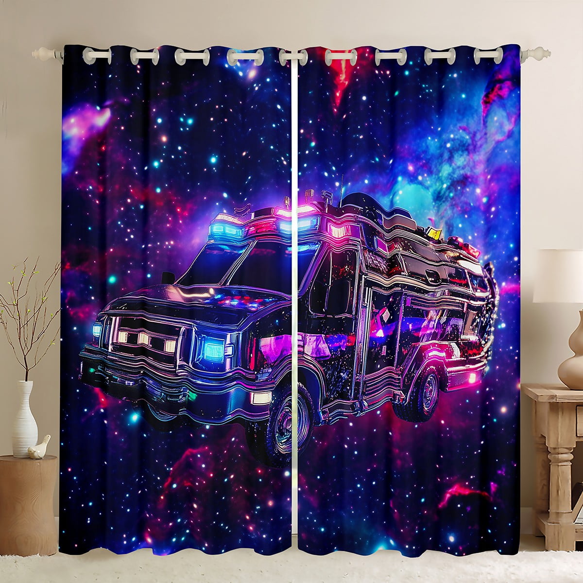 Police Car Window Curtains 38"Wx45"L,Policeman Vehicle Curtains ...