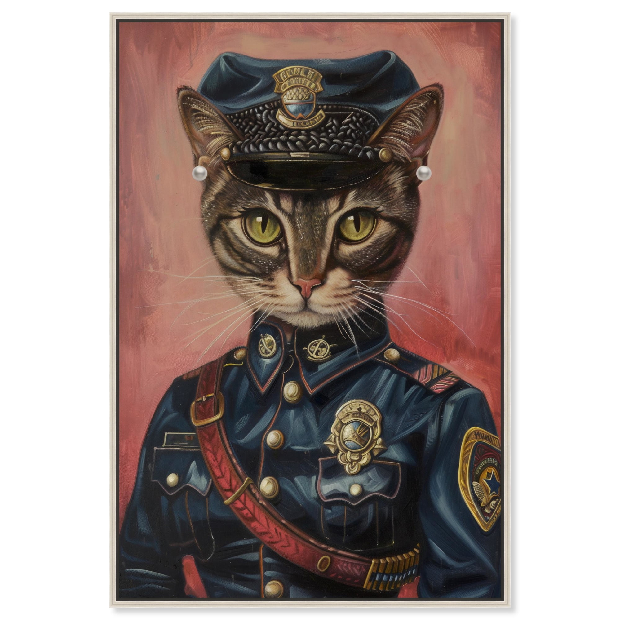 Police Cat Canvas Quirky Cat Art Prints By Notoriart, Silver Frame, 10 ...