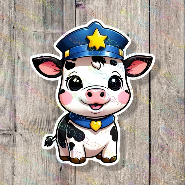 Police Cop Kawaii Cow Sticker Laptop Sticker Water Bottle Sticker ...