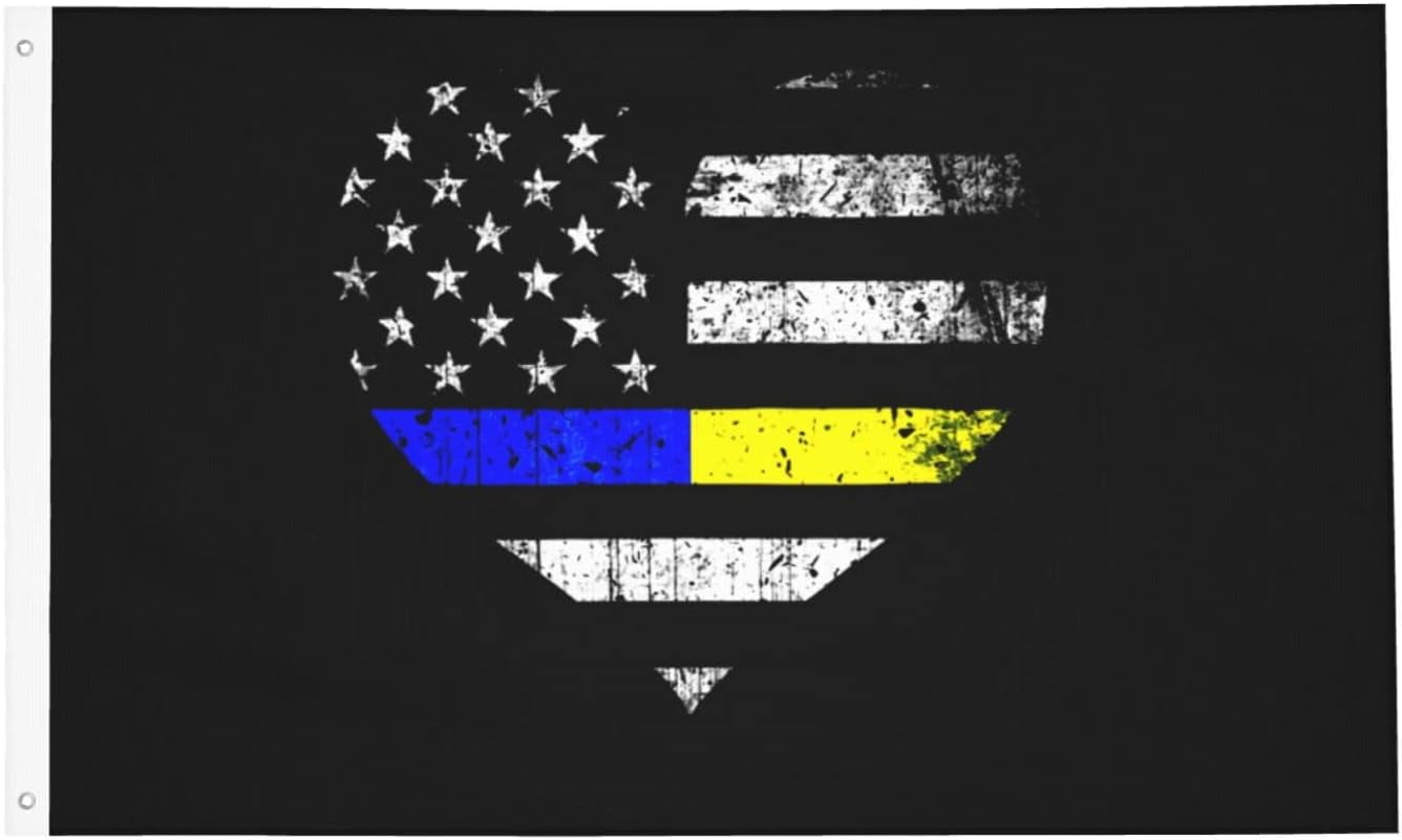 Police Dispatcher Gift Thin Blue Gold Line Flag Heart Banner With Metal ...