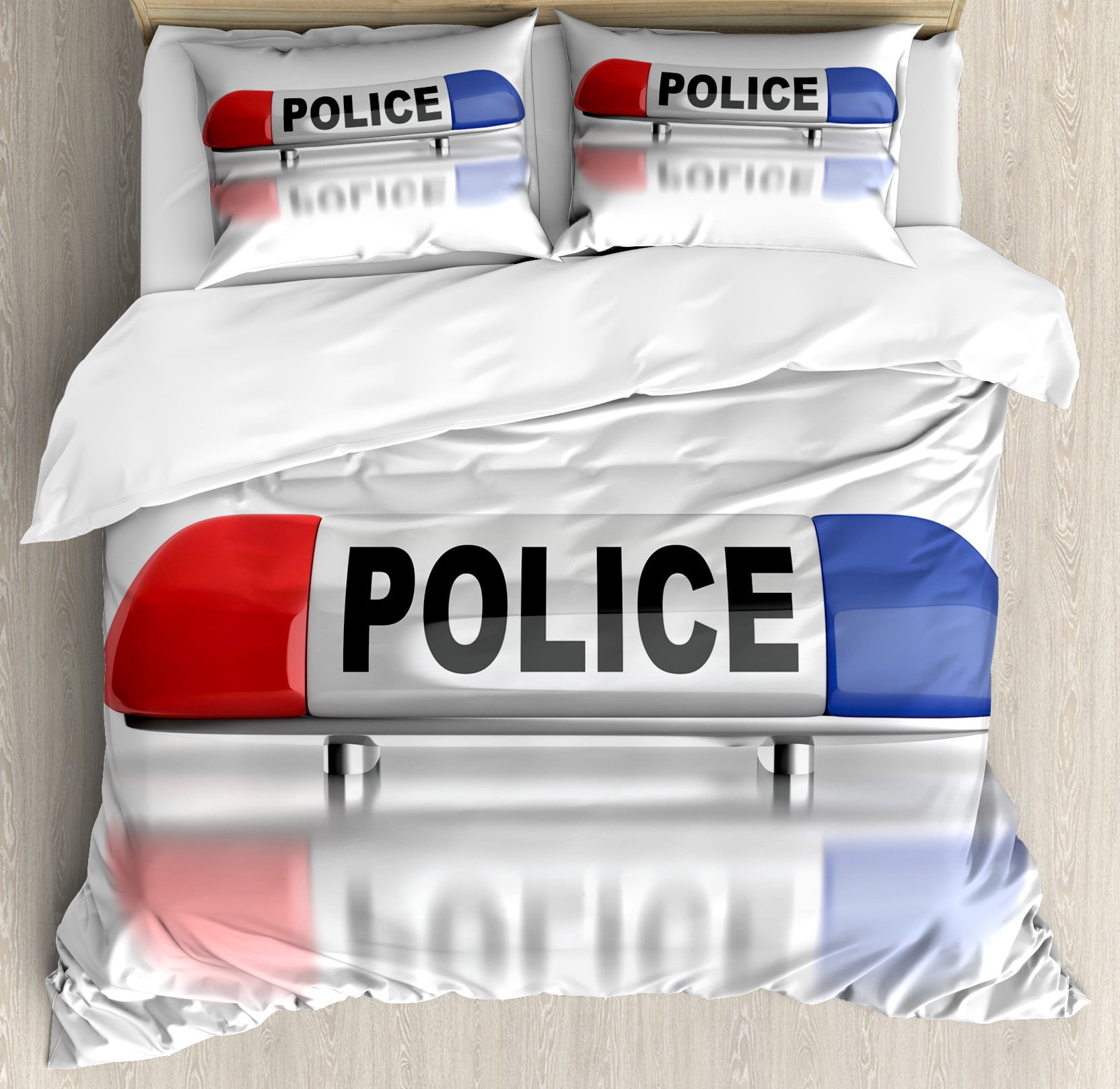 Police Duvet Cover Set, Police Car Sirens on Top Cap Like Round Shaped ...