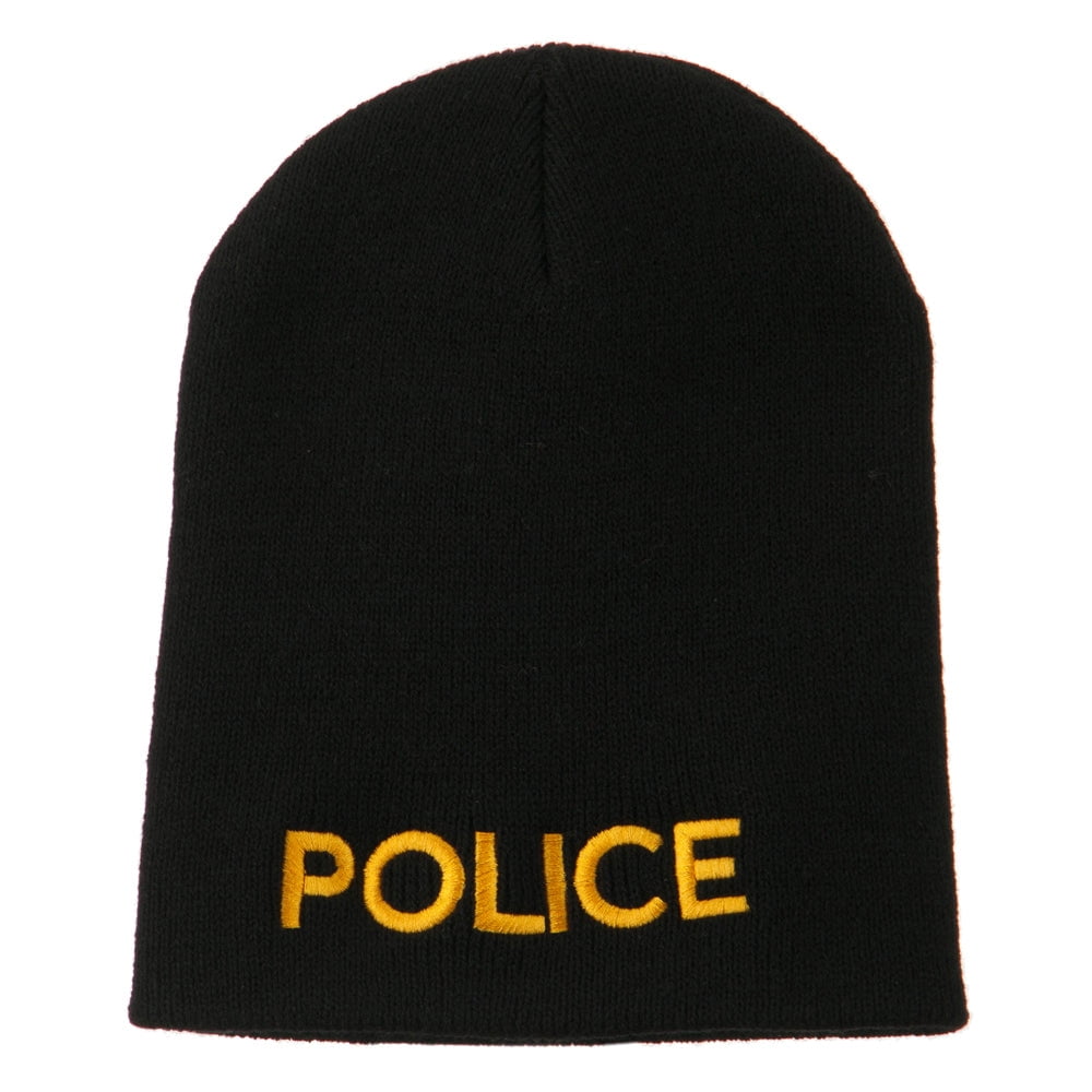 Police Embroidered Short Beanie - Black OSFM - Walmart.com