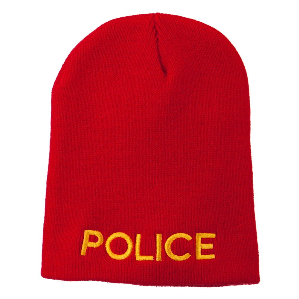 Police Embroidered Short Beanie - Red OSFM - Walmart.com
