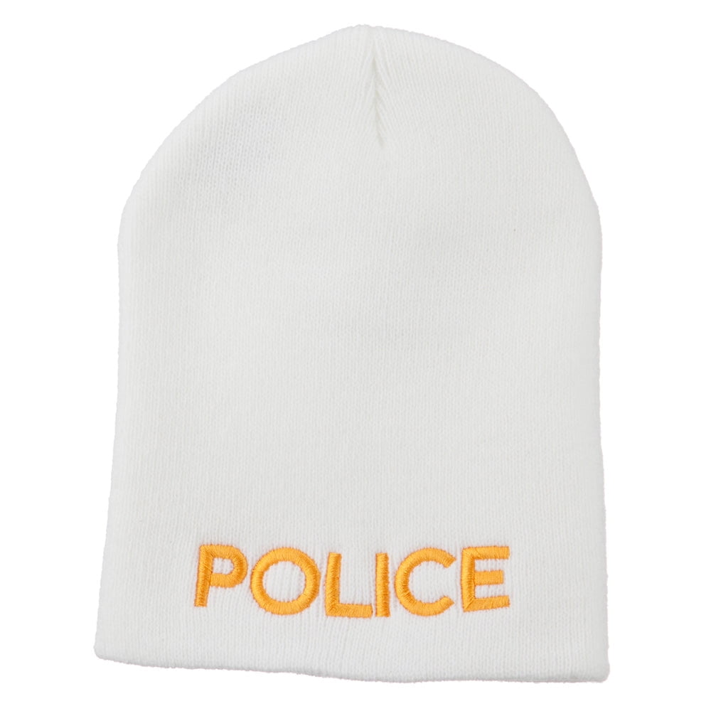 Police Embroidered Short Beanie - White OSFM - Walmart.com