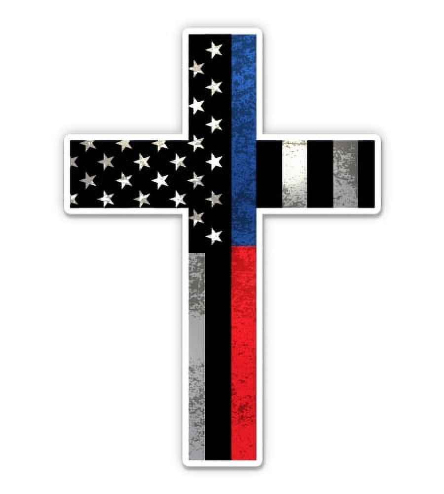 Police Firefighter Cross American Flag Subdued - 12" Vinyl Sticker ...