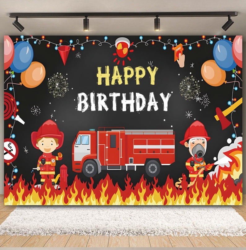 Police Firefighter Theme Backdrop Fire Truck Fireman Policeman Car Hero ...