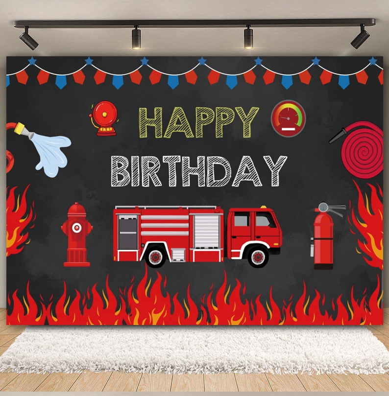 Police Firefighter Theme Backdrop Fire Truck Fireman Policeman Car Hero ...