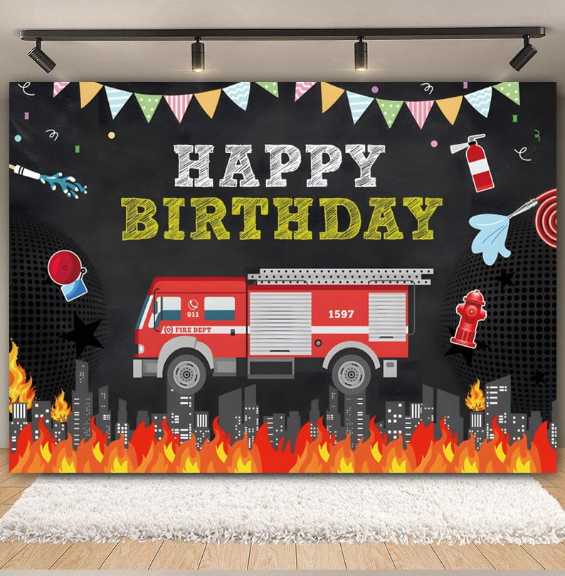 Police Firefighter Theme Backdrop Fire Truck Fireman Policeman Car Hero ...