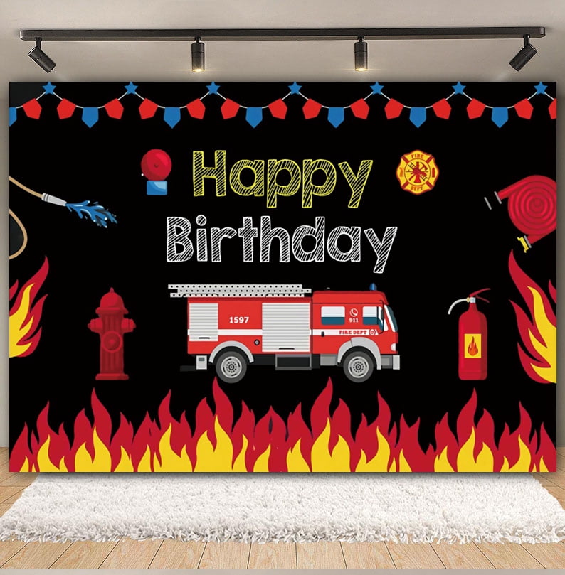 Police Firefighter Theme Backdrop Fire Truck Fireman Policeman Car Hero ...