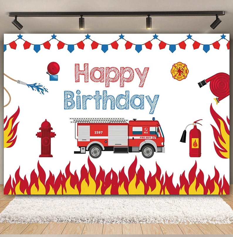 Police Firefighter Theme Backdrop Fire Truck Fireman Policeman Car Hero ...