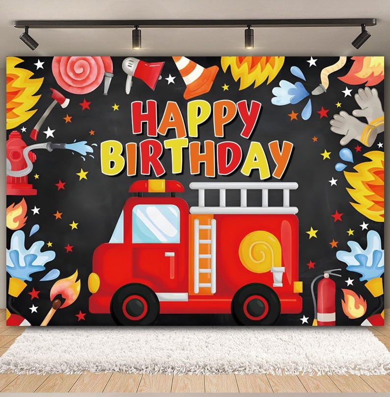 Police Firefighter Theme Backdrop Fire Truck Fireman Policeman Car Hero ...