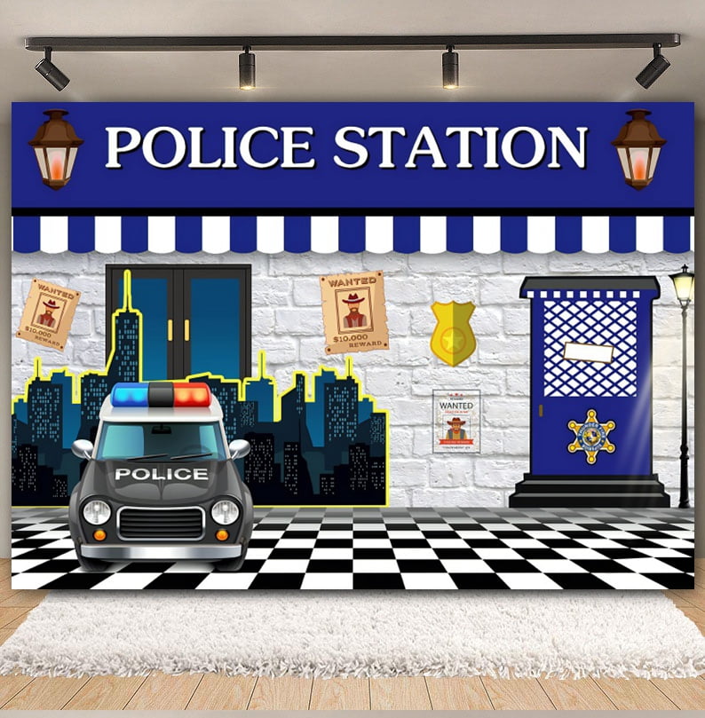 Police Firefighter Theme Backdrop Fire Truck Fireman Policeman Car Hero ...