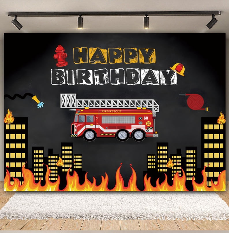 Police Firefighter Theme Backdrop Fire Truck Fireman Policeman Car Hero ...