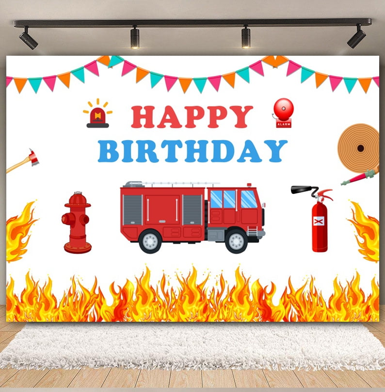 Police Firefighter Theme Backdrop Fire Truck Fireman Policeman Car Hero ...
