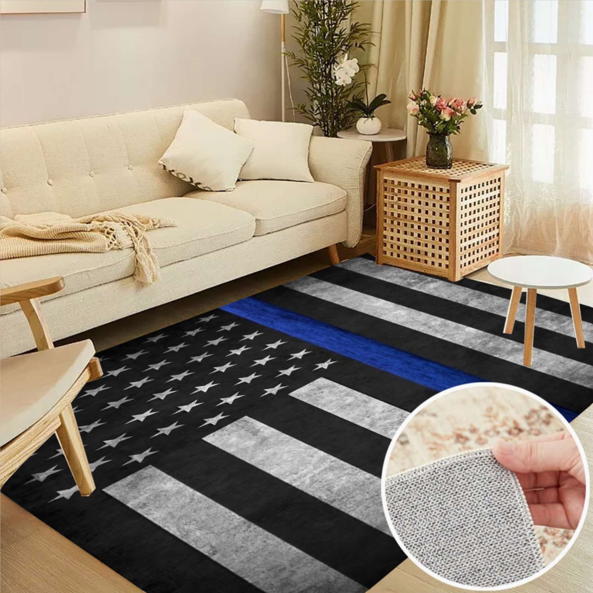 Police Flag Soft Large Area Rugs Washable Rug With Non-Slip Backing ...