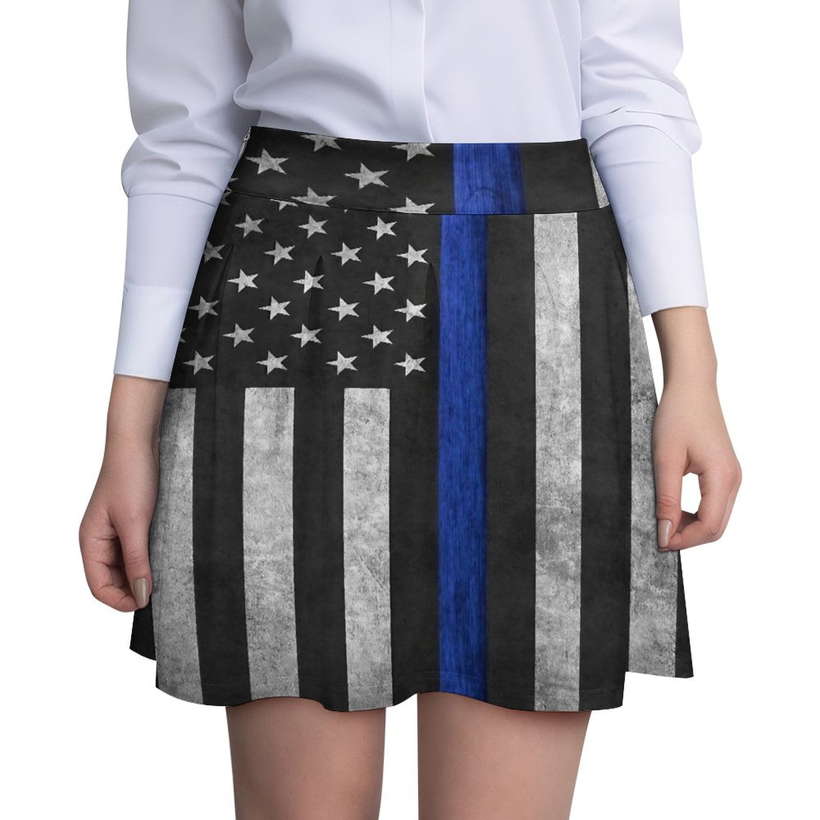 Police Flag Women's Casual Mini Skirt Invisible Zipper Summer Skirts ...