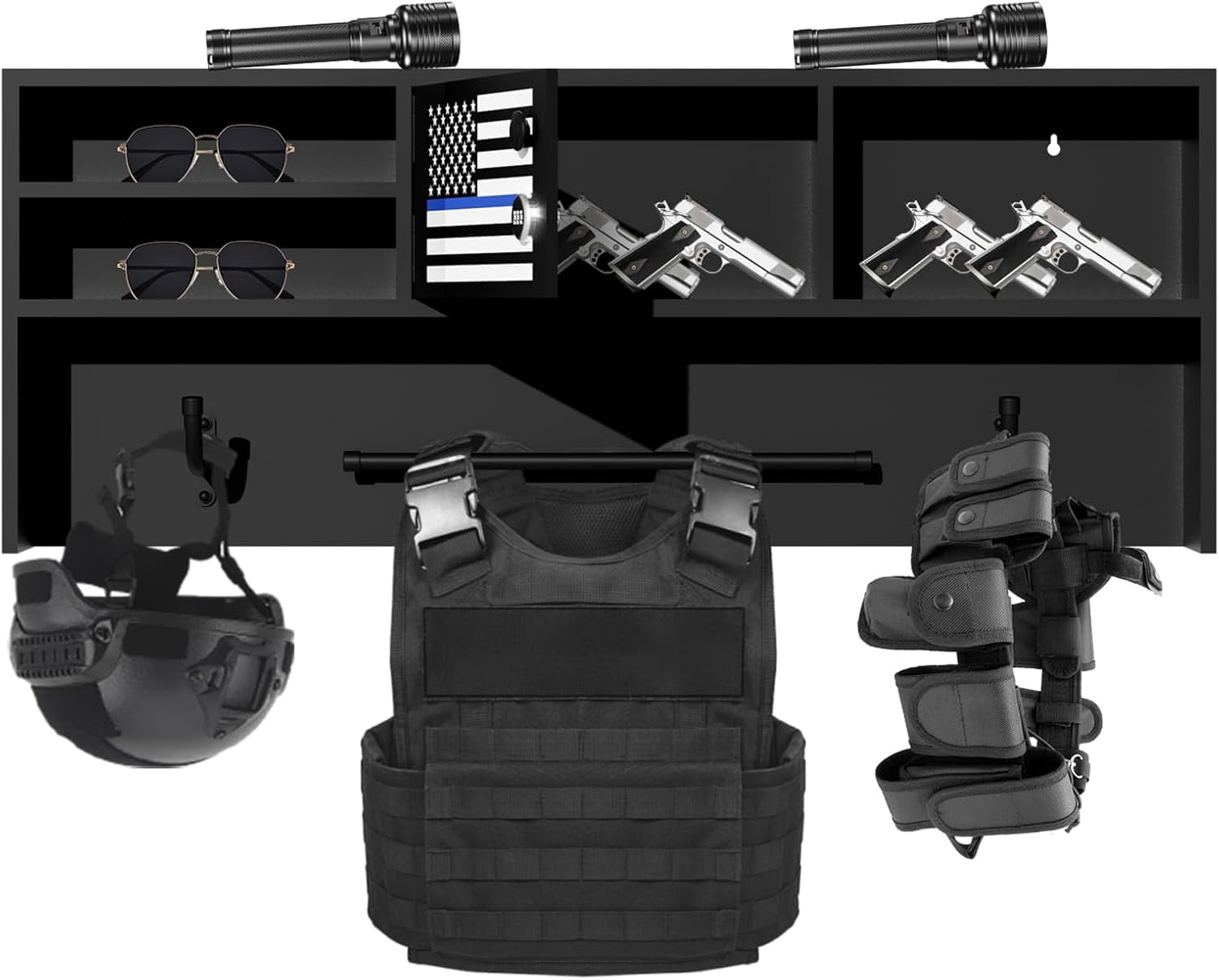 Police Gear Rack with Hooks, Wall Mounted Black Plate Carrier Hanger ...