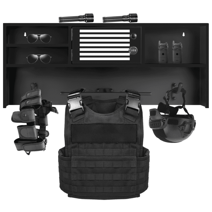 Police Gear Storage Rack, Wall-Mounted Metal Organizer with Decorative ...