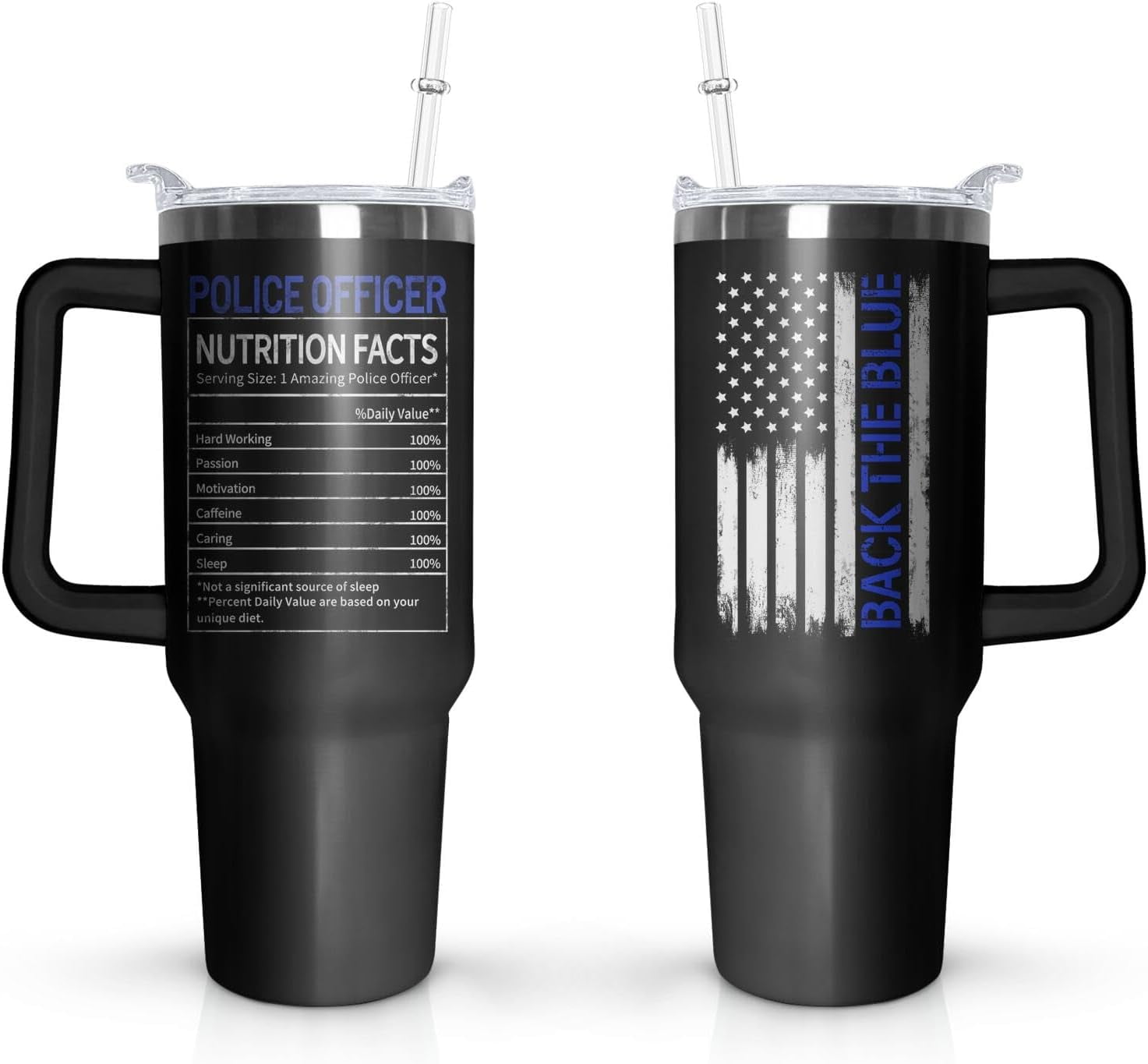 Police Gifts 40oz Tumbler with Handle and Lid Straw, Stainless Steel ...
