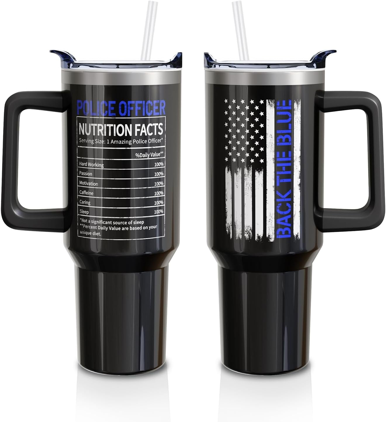 Police Gifts 40oz Tumbler with Handle and Lid Straw, Stainless Steel ...